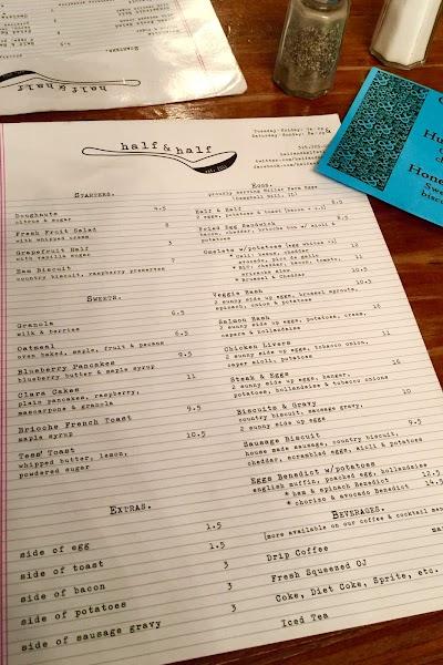 Menu at Half & Half cafe, Clayton