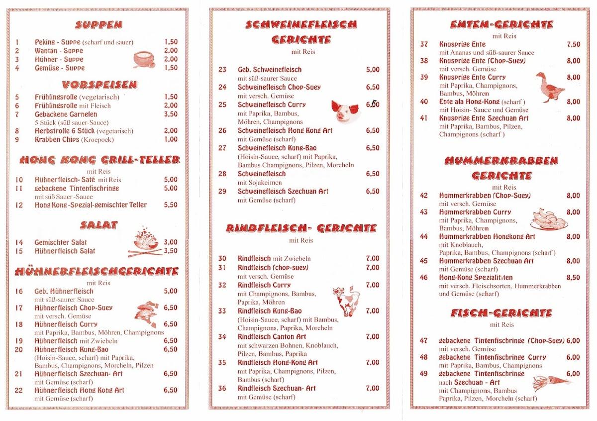 Menu at Hong Kong-Imbiss fast food, Erkrath