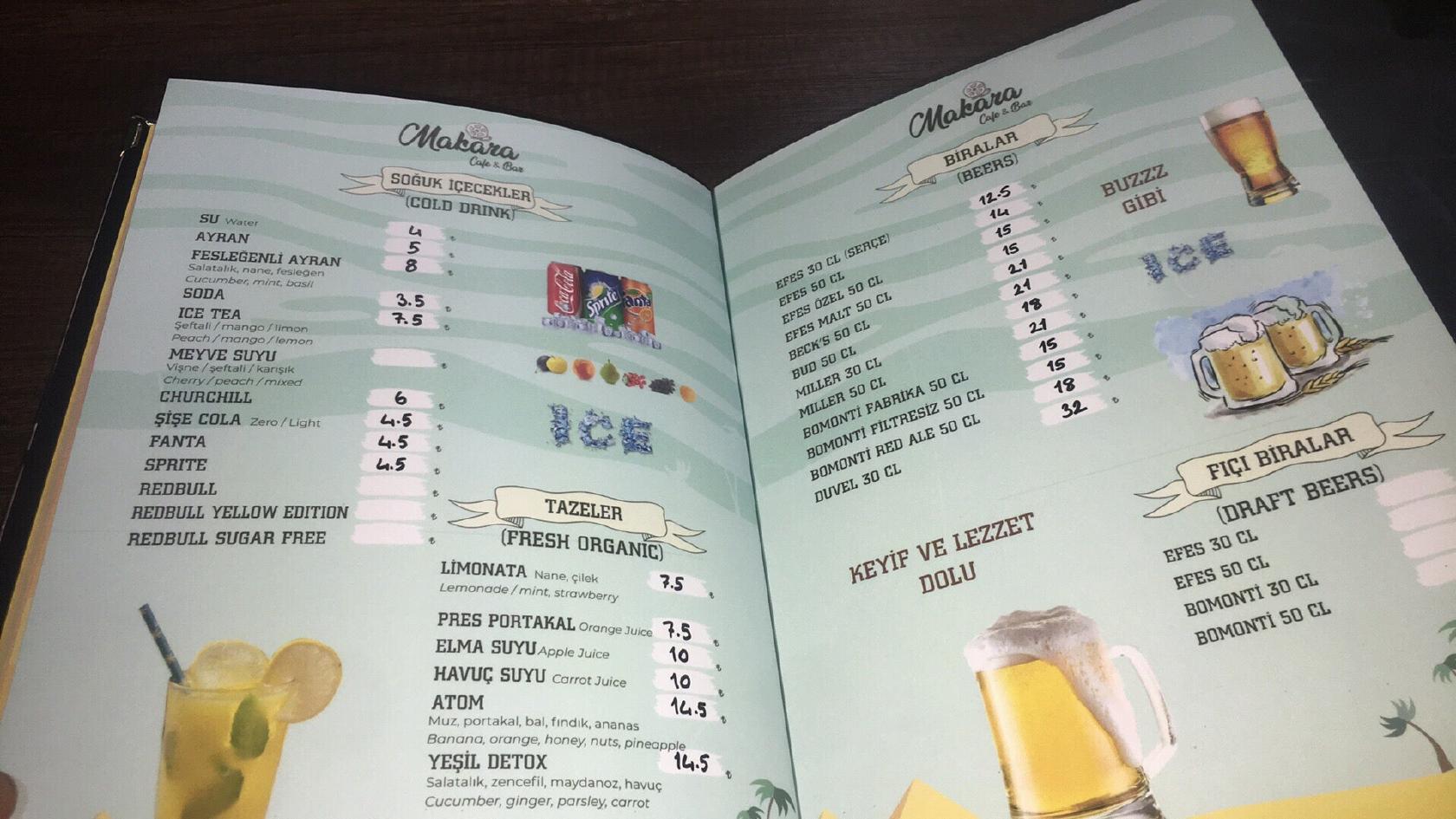 Menu at Makara Cafe&Bar, Izmir