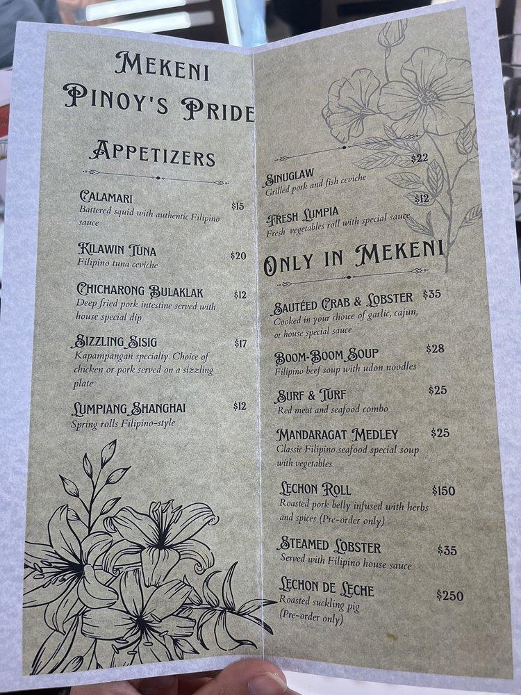 Menu at Mekeni Pinoy's Pride restaurant, Artesia