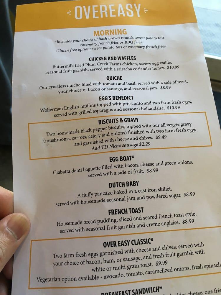 Menu at Over Easy restaurant, Omaha