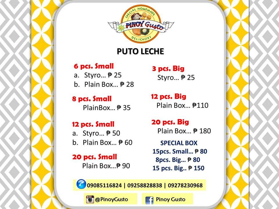 Menu at Pinoy Gusto restaurant, Tarlac City