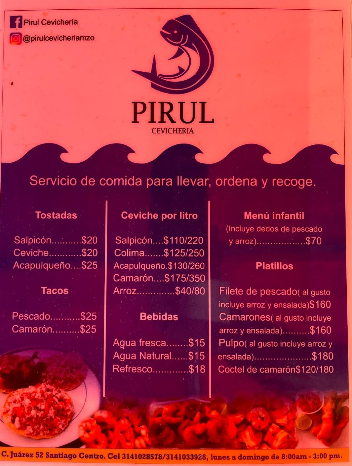 Menu at Pirul Cevichería restaurant, Manzanillo