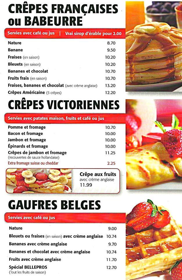 Menu au Belle Pro's restaurant, Mascouche, 235 Mnt Masson