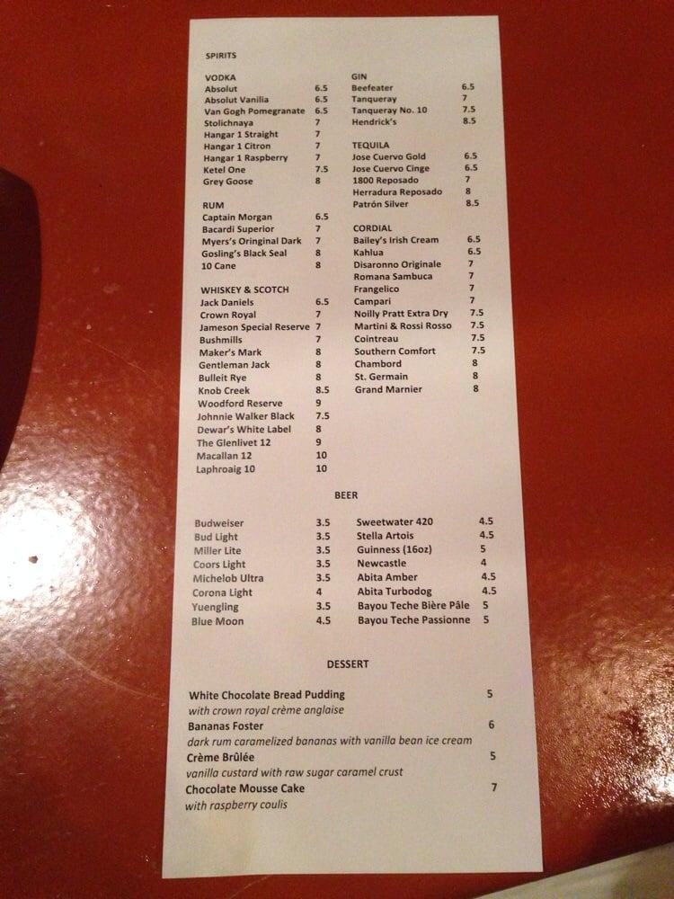 Menu at Gabe's Downtown restaurant, Villa Rica