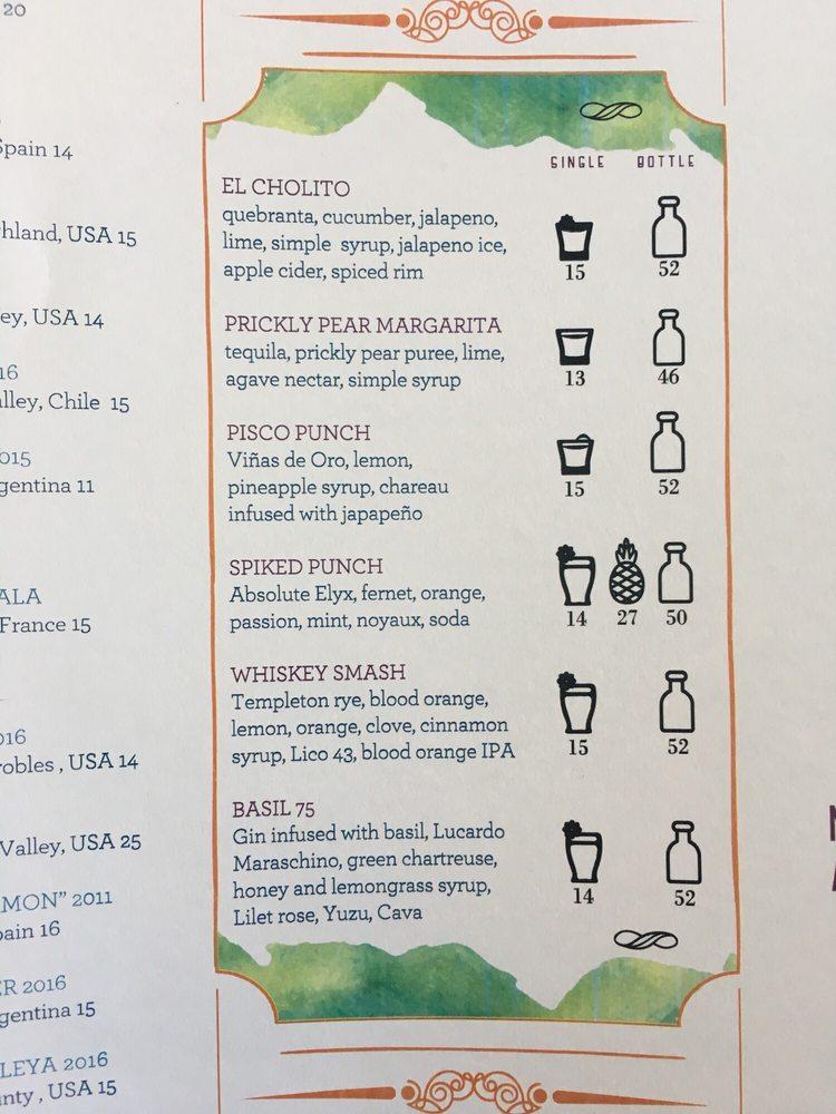Menu at La Mar Cocina Peruana restaurant, San Francisco