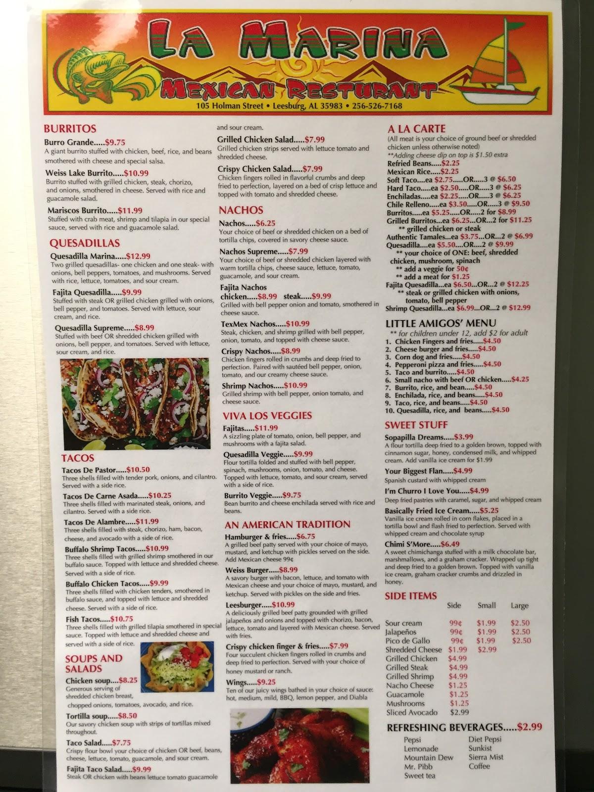 Menu at La Marina restaurant, Leesburg