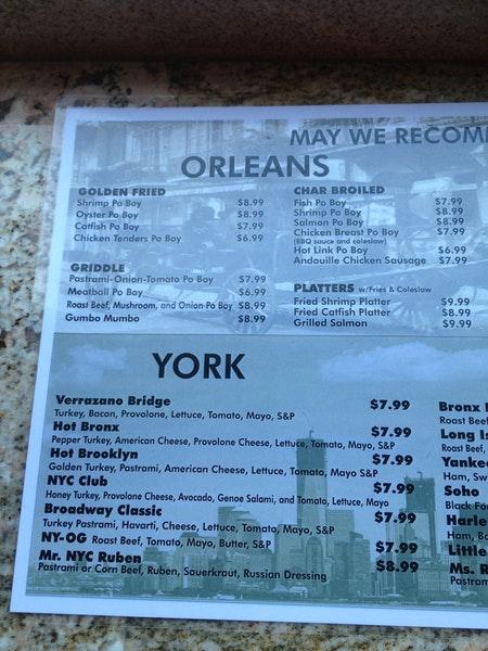 Menu at Orleans & York restaurant, Los Angeles, W Slauson Ave
