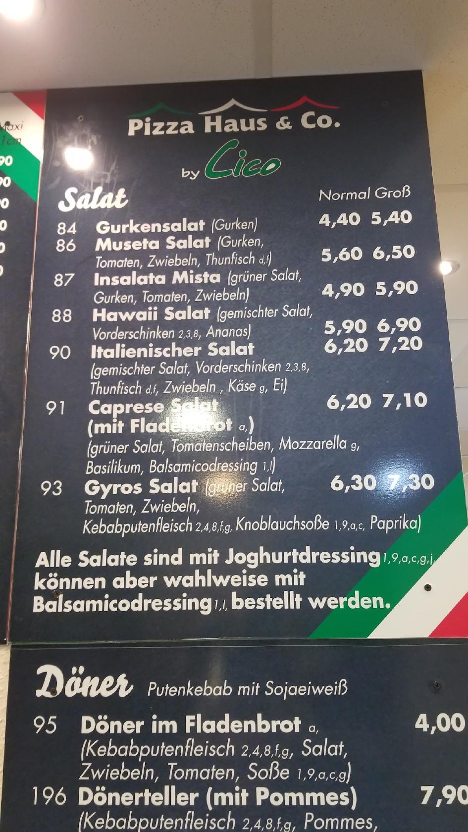 Speisekarte von Pizza Haus & Co, Hirschau