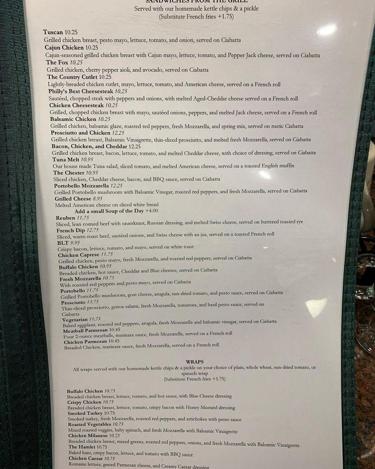 Menu at The Country Fox Cafe, New Vernon