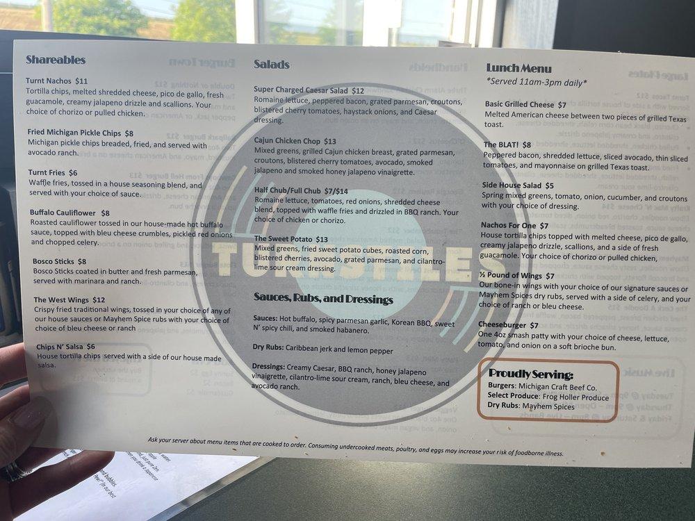 Menu at Turnstiles Bar, Grand Rapids, 526 Stocking Ave NW