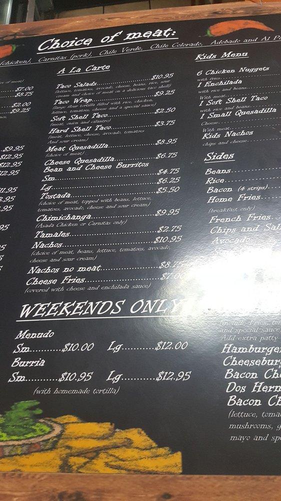 Menu at Dos Hermanos restaurant, San Miguel