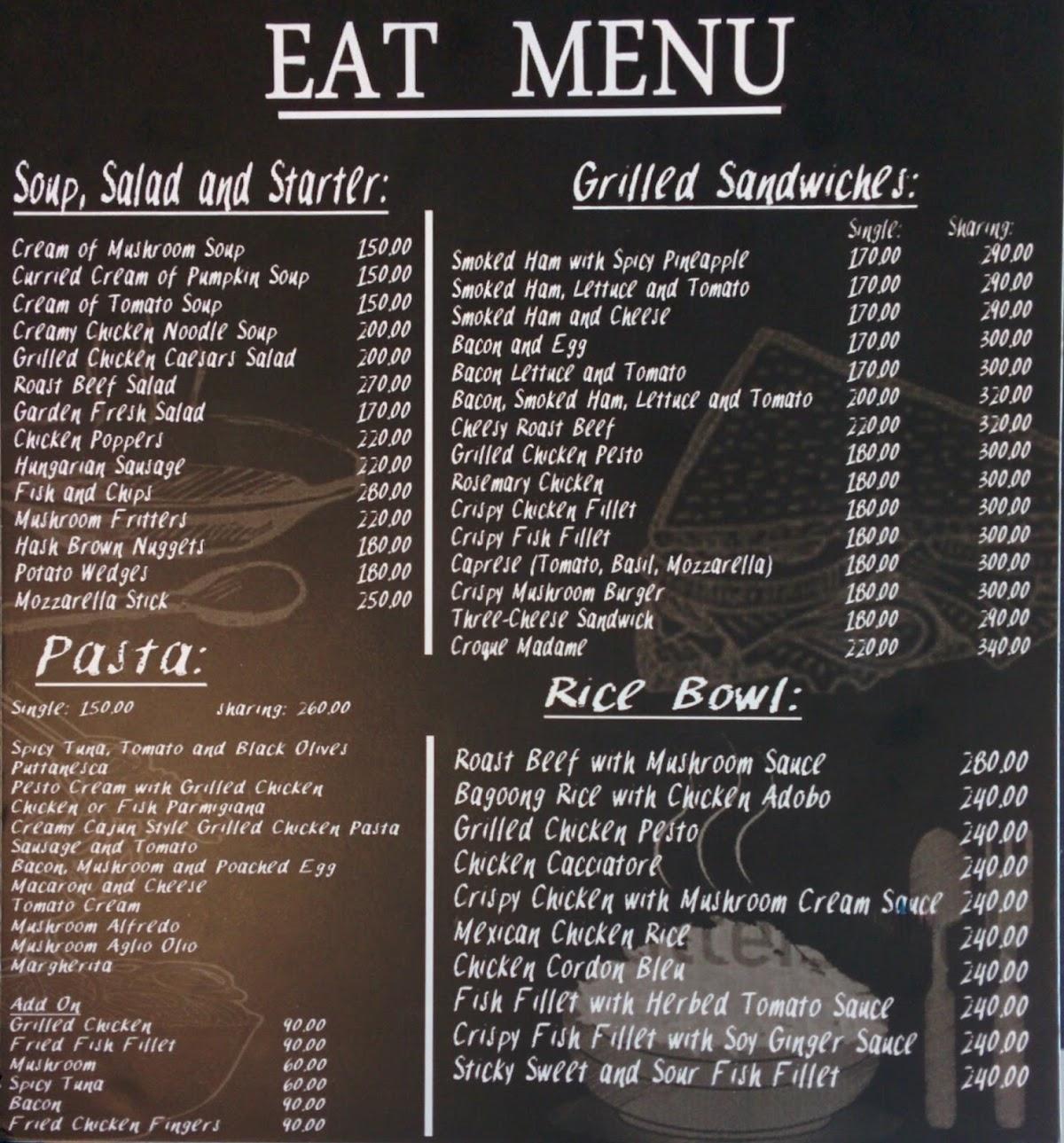 Menu at EAT.Cafe, Manila, 1766 M. Adriatico St
