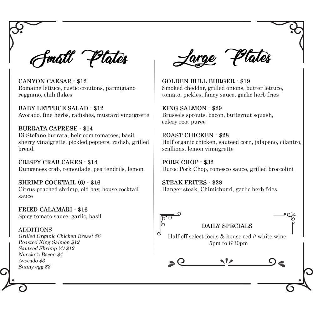 Menu at Golden Bull Restaurant, Santa Monica