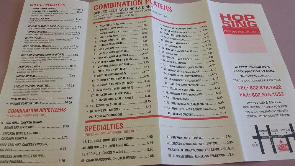 Menu at Hop Sing restaurant, Essex