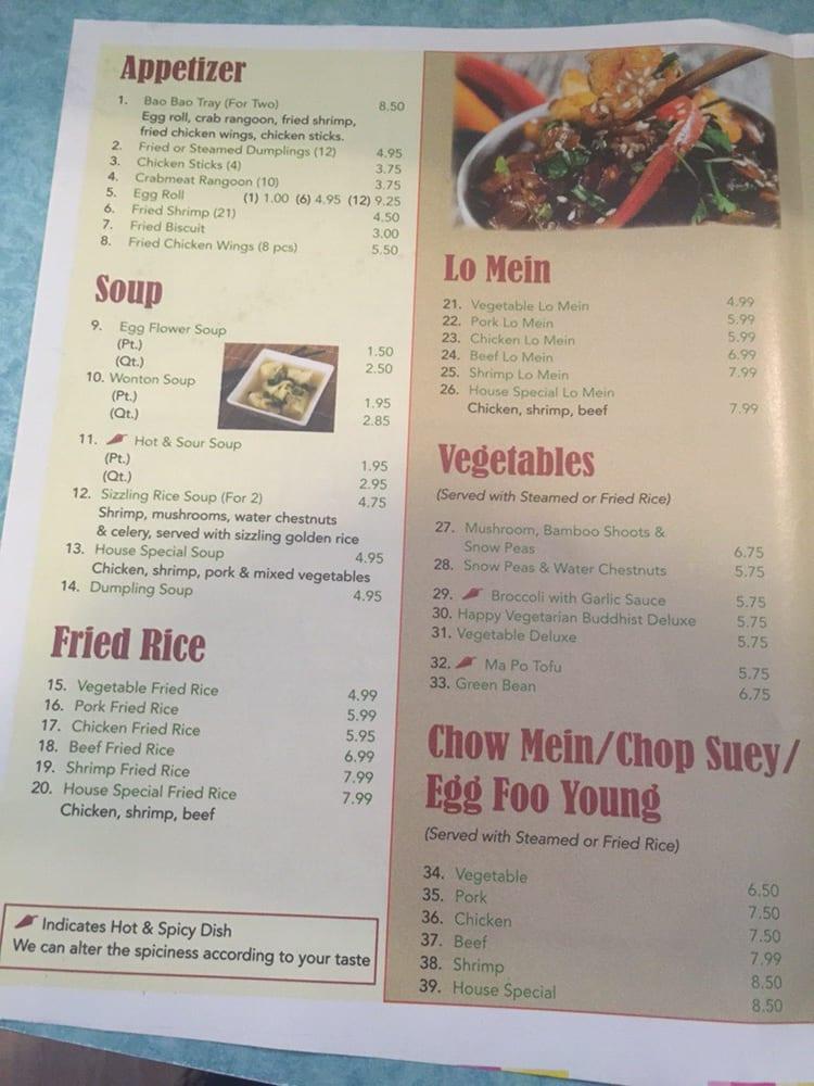 Menu at Hunan Buffet restaurant, Athens