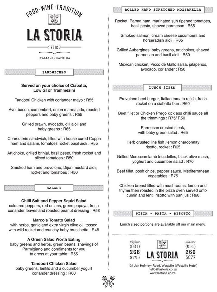 Menu at Lupa Osteria Westville restaurant, Durban, 124 Jan Hofmeyr Rd