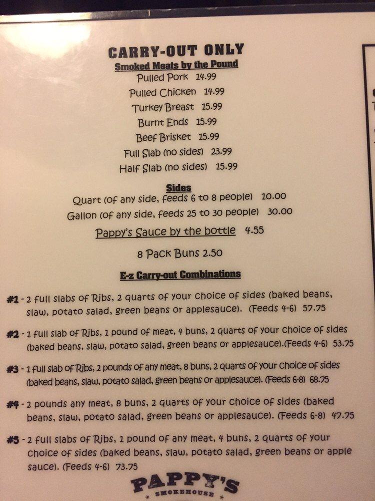 Menu at Pappy's Smokehouse BBQ, St. Louis