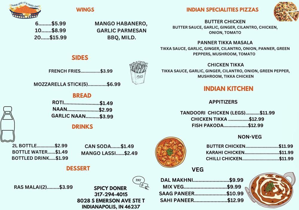 Menu at SPICY DONER pizzeria, Indianapolis