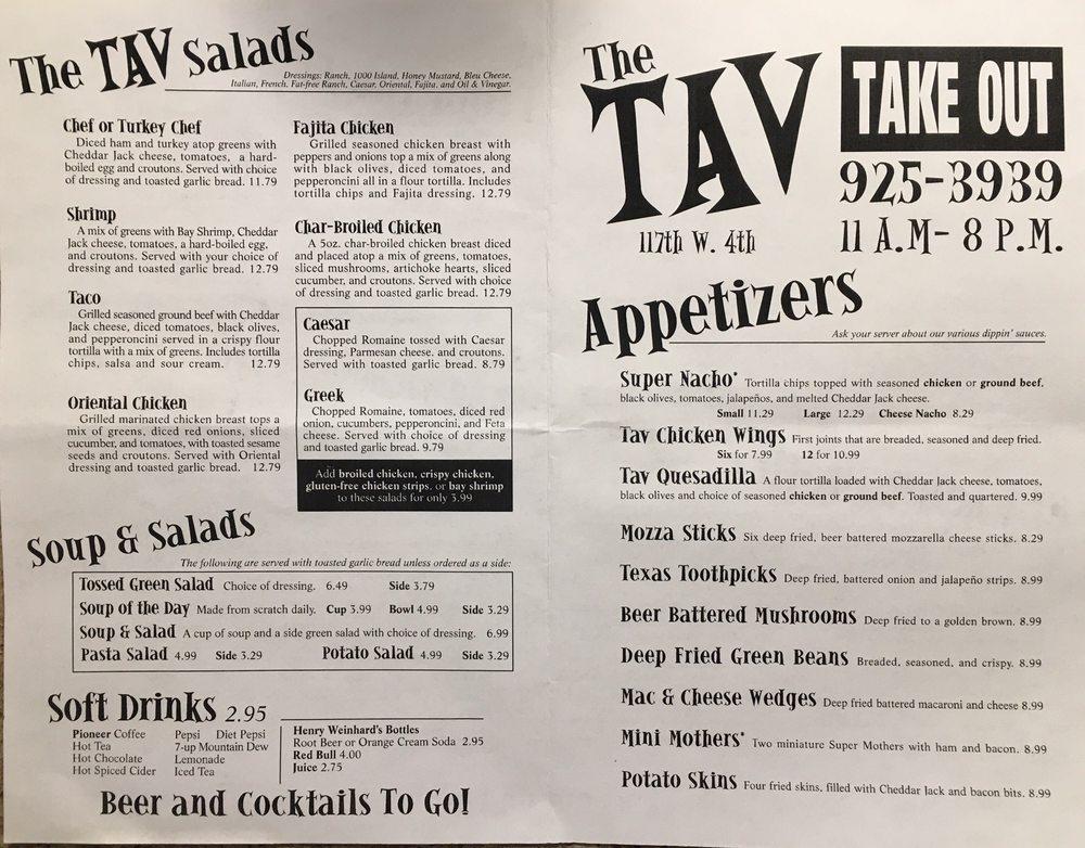 Menu at Tav pub & bar, Ellensburg