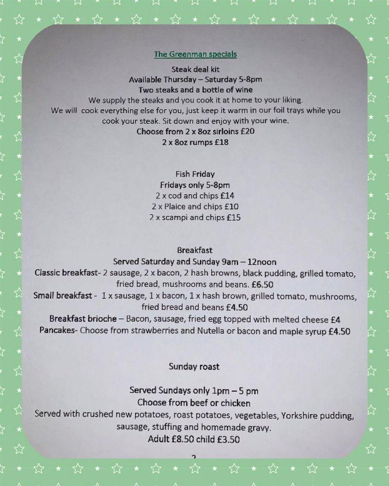 Carta del pub y bar The Green Man, Rugby