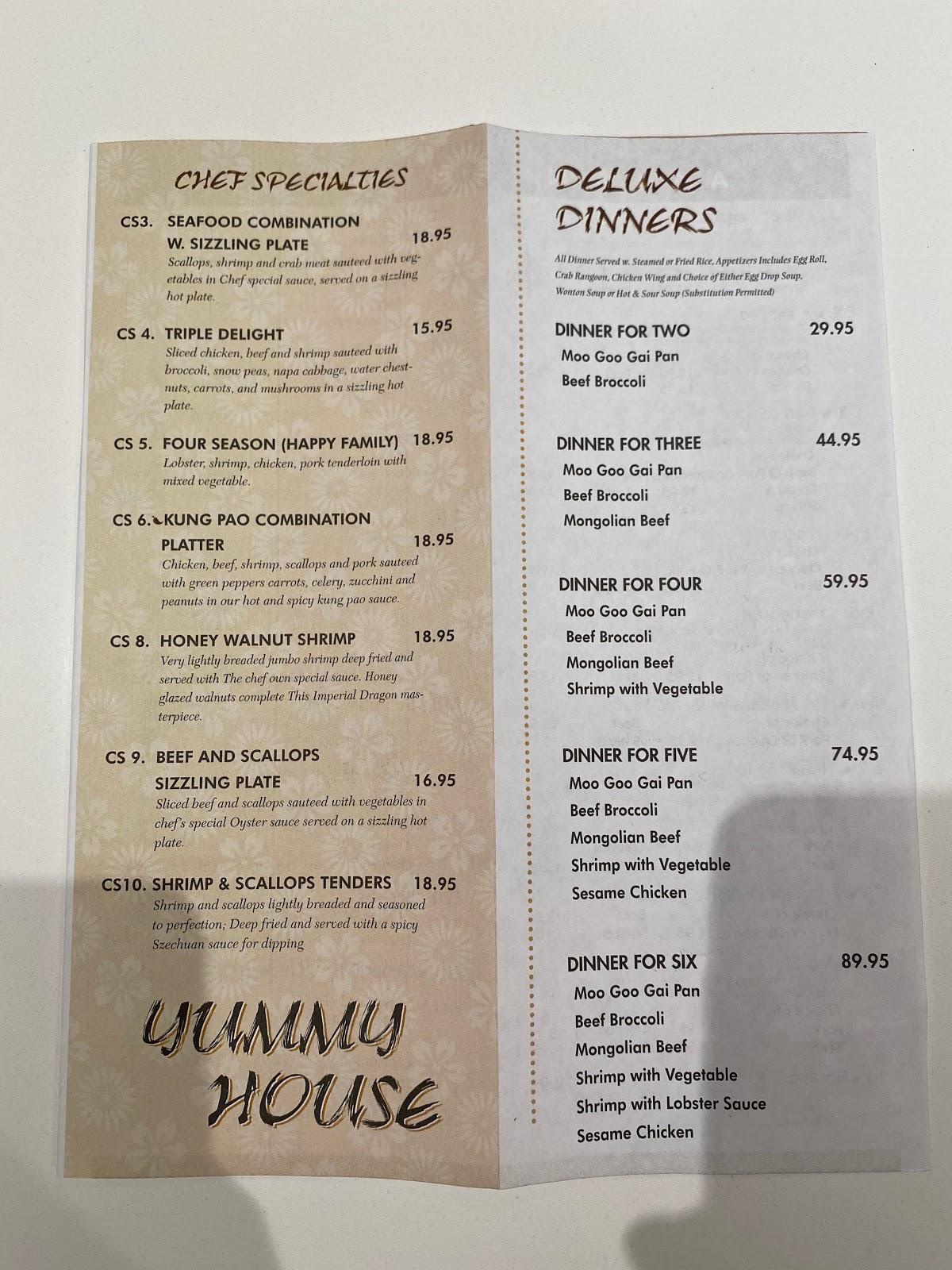 Menu at Yummy House restaurant, Hilton Head Island