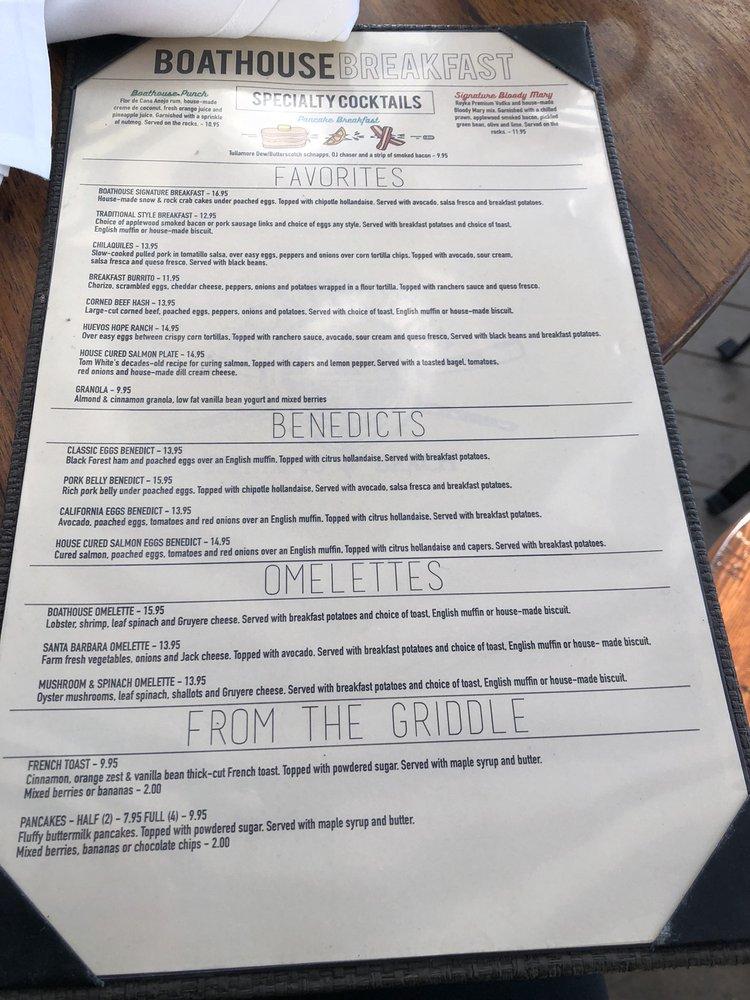 Menu at Boathouse at Hendry's Beach restaurant, Santa Barbara