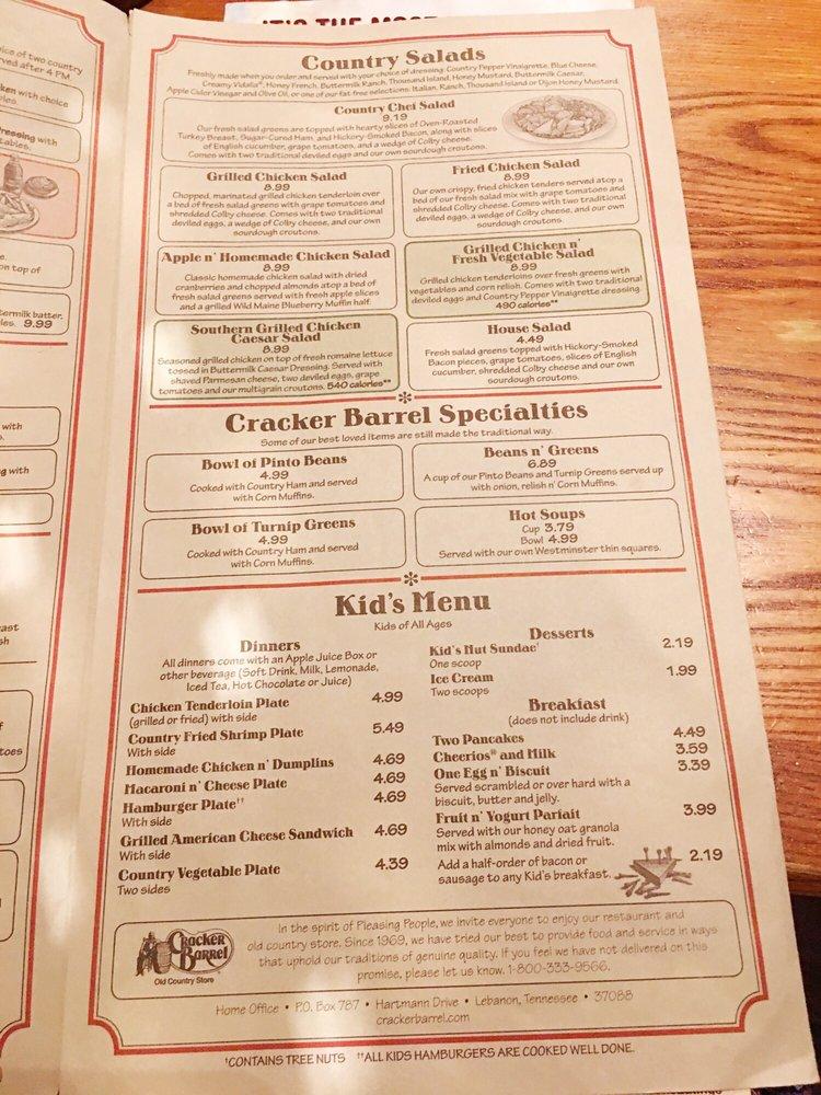 Menu at Cracker Barrel Old Country Store, San Marcos, IH 35 S