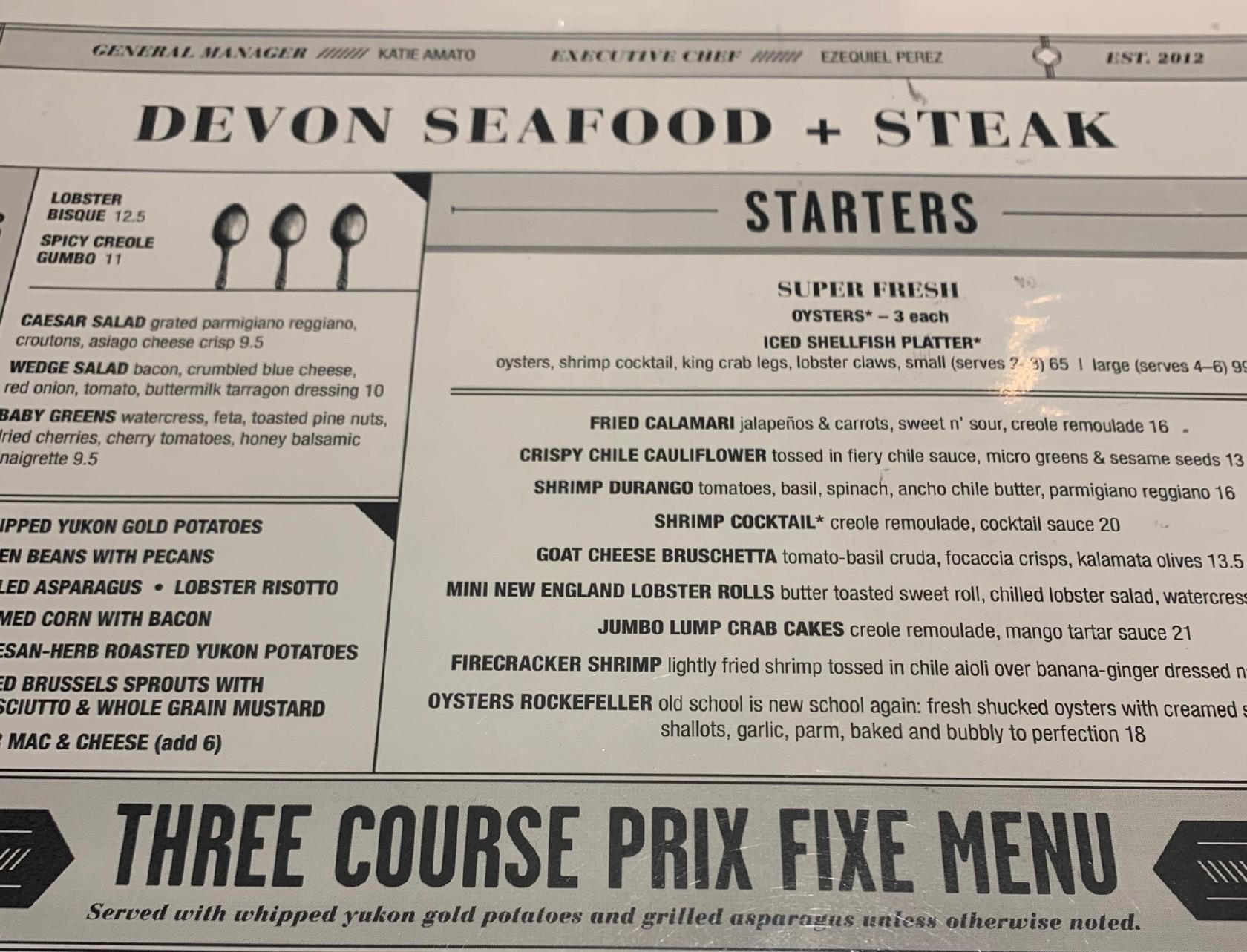 Menu at Devon Seafood & Steak pub & bar, Oakbrook Terrace