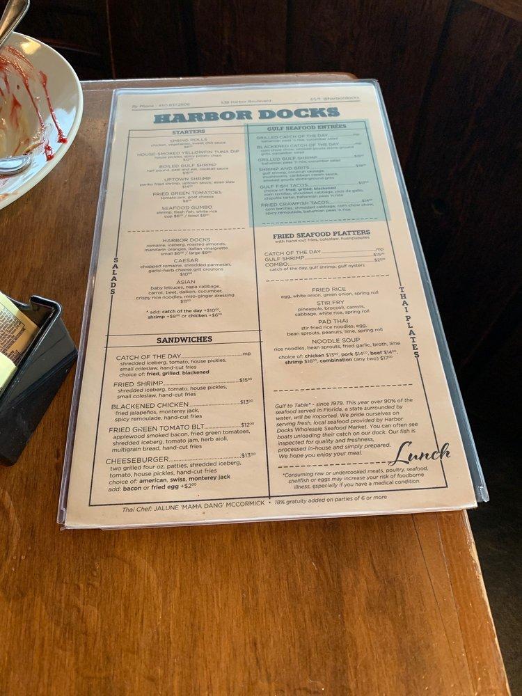 Menu at Harbor Docks restaurant, Destin, 538 Harbor Blvd