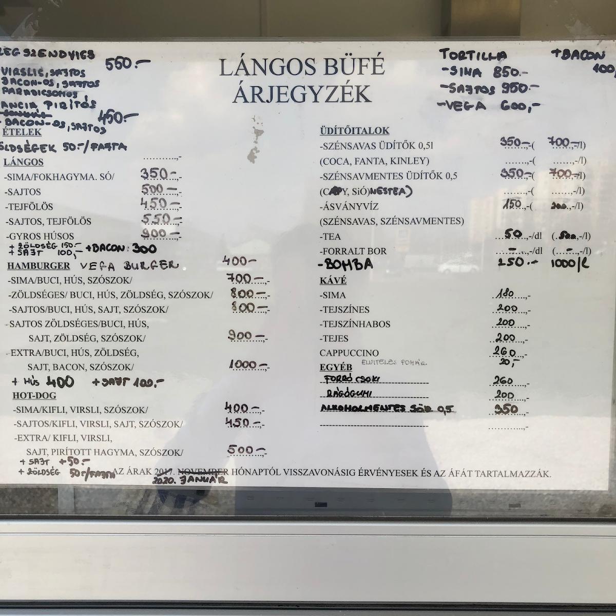 Menu at Lángos büfé restaurant, Debrecen, Vincellér u. 7