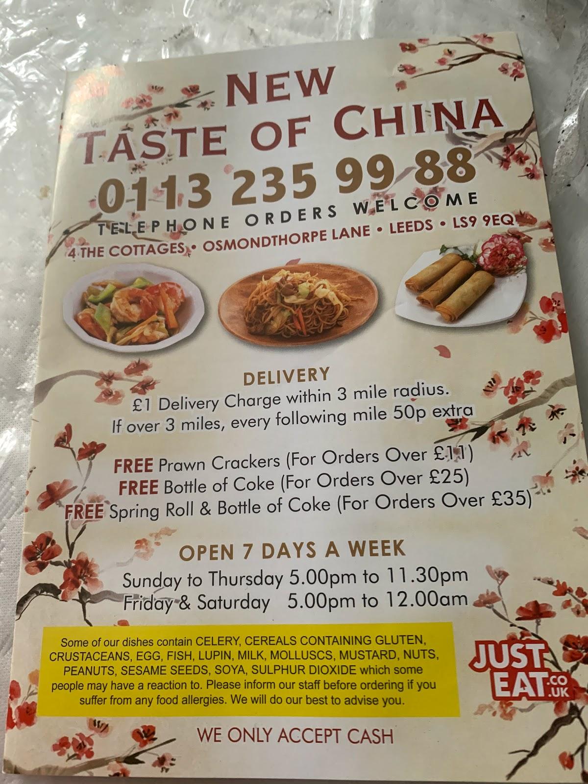 Menu at New Taste of China restaurant, Sherburn in Elmet