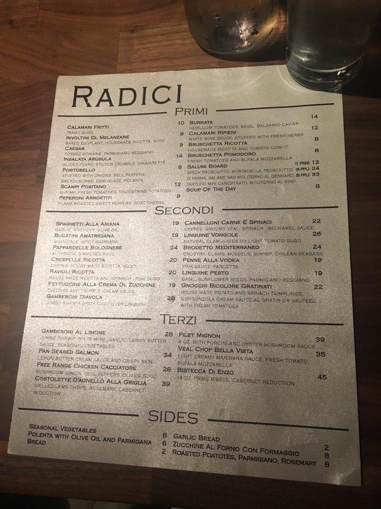 Menu at Radici restaurant, Hermosa Beach