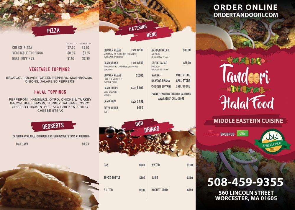 Menu at Tandoori kabab & pizza restaurant, Worcester