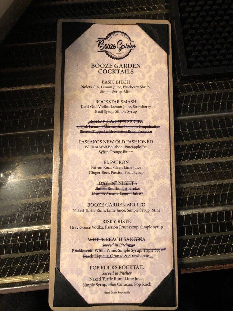 Menu at Booze Garden pub & bar, Fort Lauderdale, 111-A SW 2nd Ave