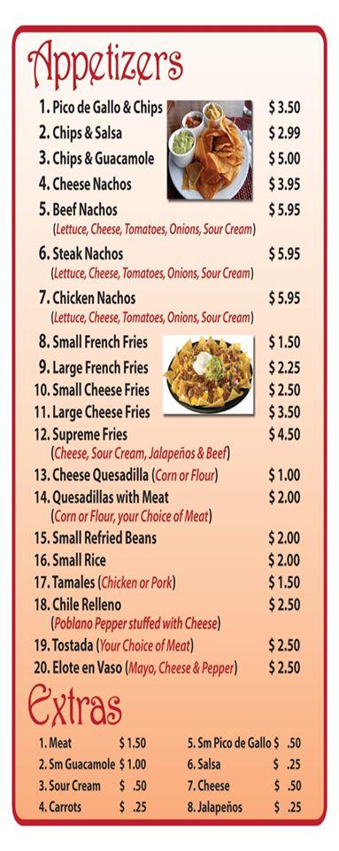 Carta del restaurante EL BURRITO EXPRESS,INC., Lansing, Burnham Ave