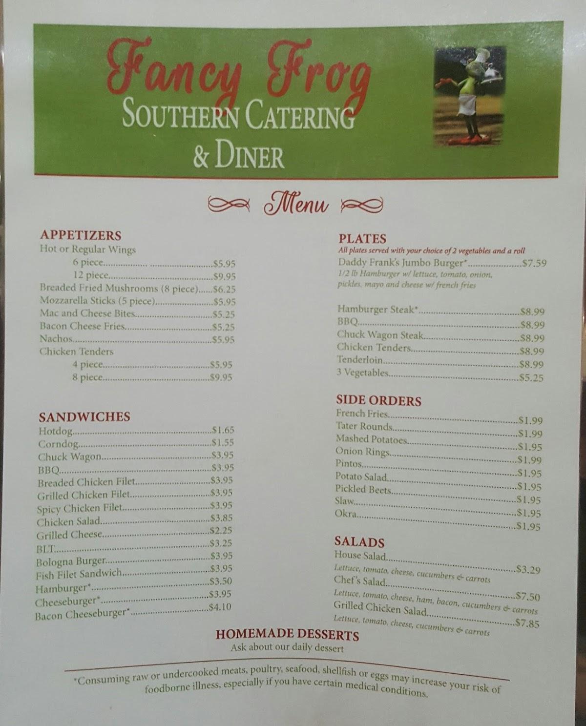 Menu at Fancy Frog restaurant, Gretna