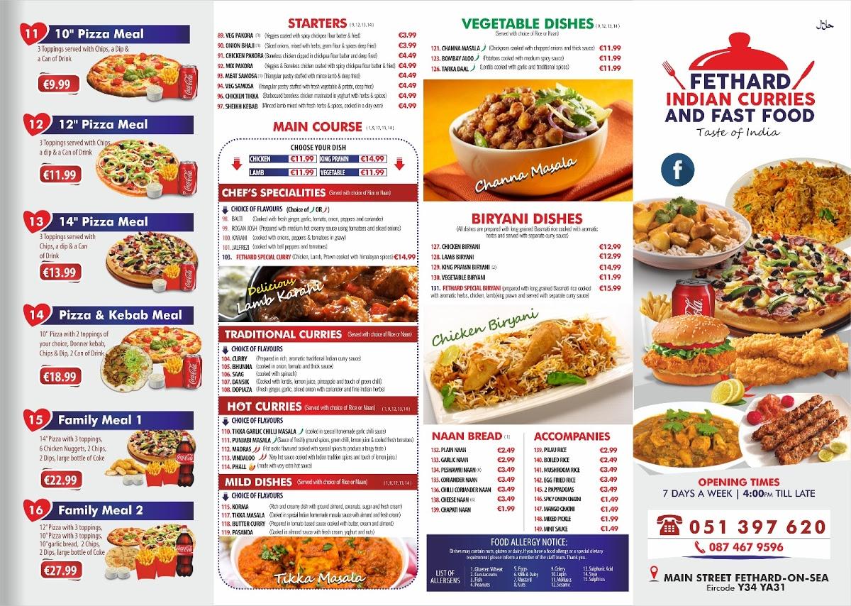 Menu at Fethard takeaway, Ireland, John's Hill House