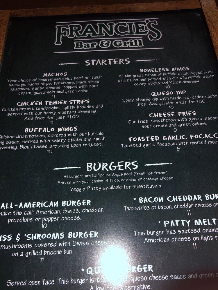 Menu at Francies pub & bar, Des Moines