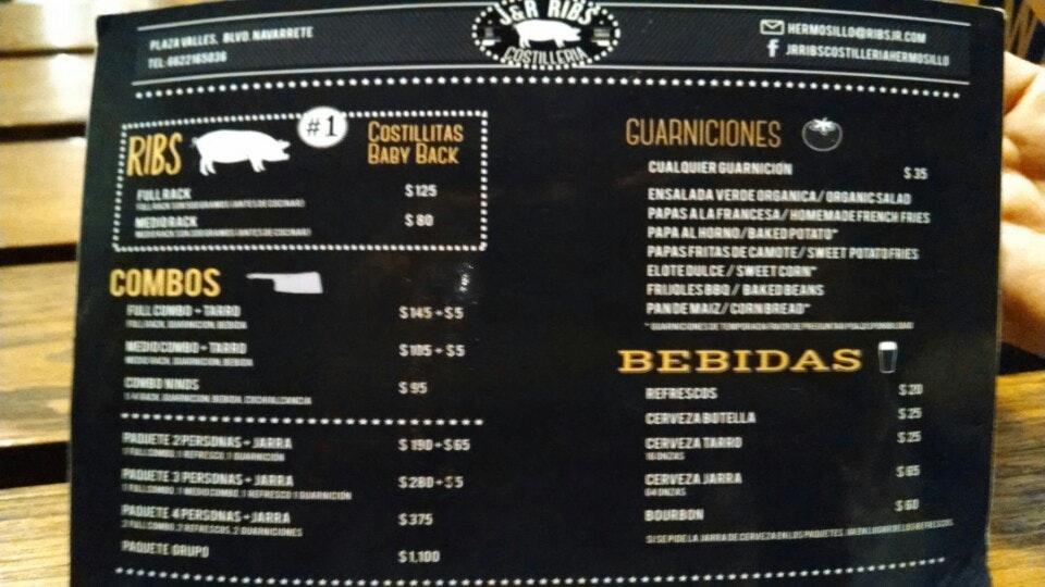 Carta de barbacoa J&R Ribs La Costillería Hermosillo, Hermosillo, Av ...