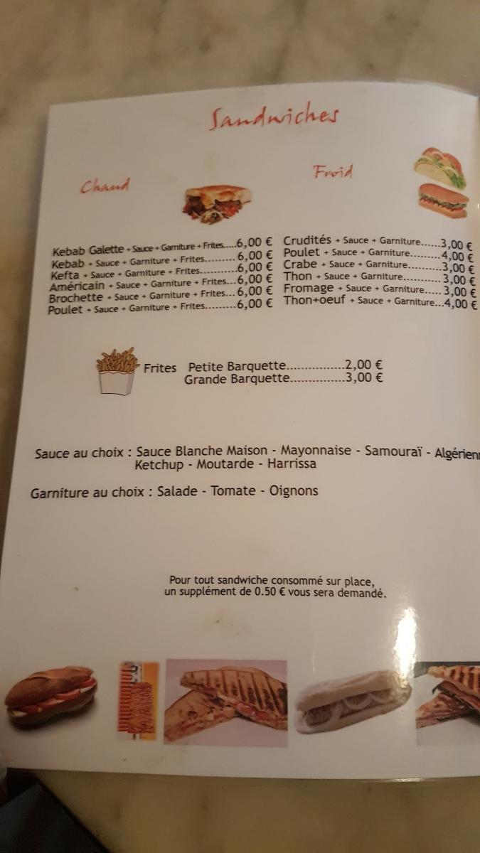 Carta de comida rápida Le Riad, Dax