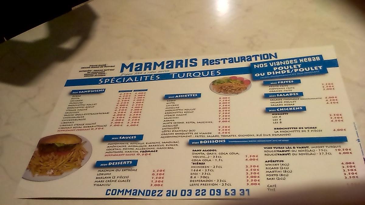 Menu at Marmaris restaurant, Moreuil