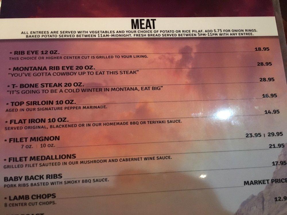 Menu at Montana Meat Company - Durango steakhouse, Las Vegas