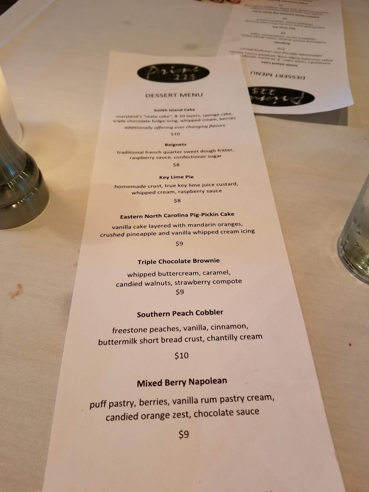Menu at Prime 225 pub & bar, Chesapeake City