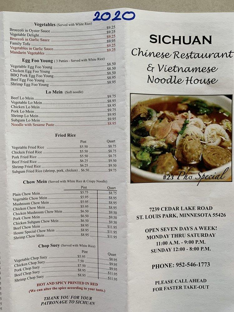 Menu at Sichuan Restaurant, Saint Louis Park