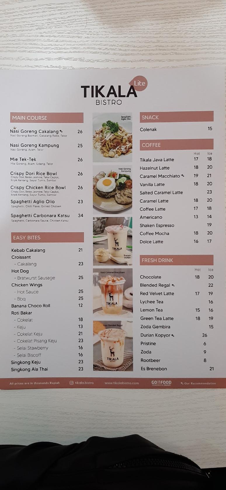 Menu at TIKALA BISTRO LITE, Bandung