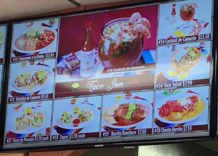 Menu at Taco Inn restaurant, Oxnard, 812 N Ventura Rd