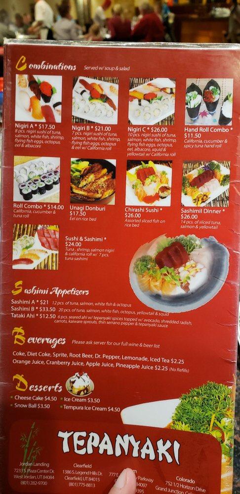 Menu at Tepanyaki Japanese Steak House restaurant, West Jordan, S