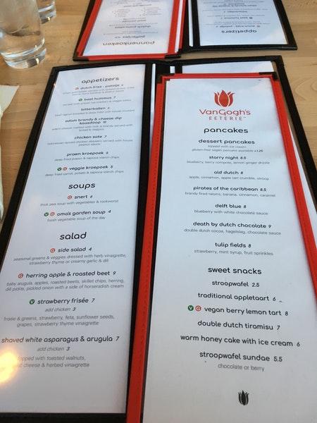 Menu at Van Gogh's Eeterie restaurant, Springfield