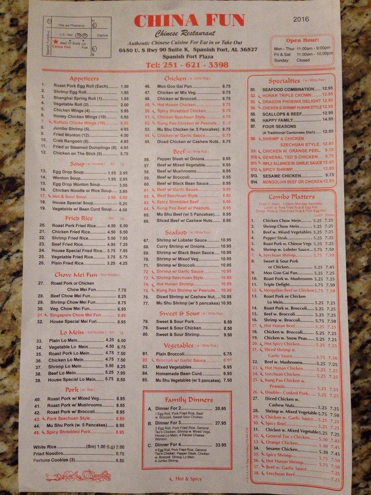 Menu at China Fun Restaurant, Spanish Fort